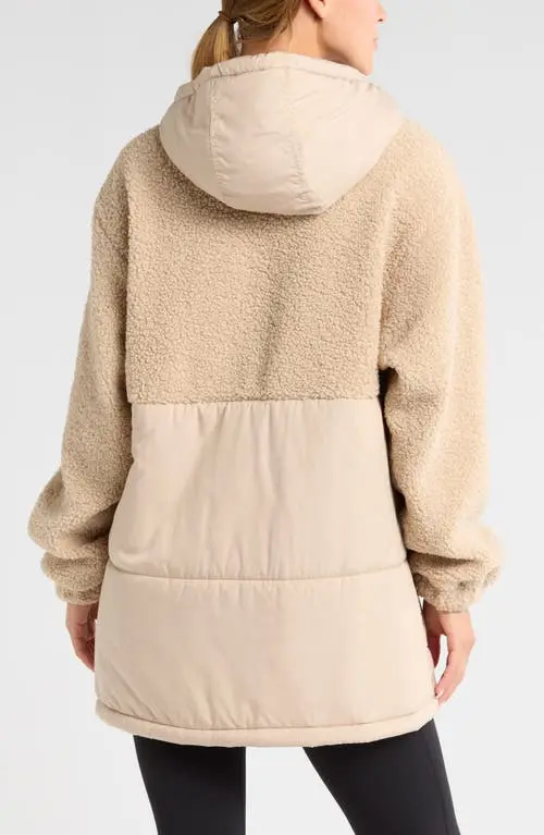 Zella Hybrid Faux Shearling Pocket Jacket In Tan Oxford - 45% Off